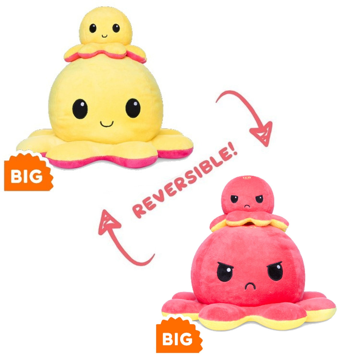 BIG Reversible Octopus Plushie: Happy Yellow and Angry Red | Lazarus Games